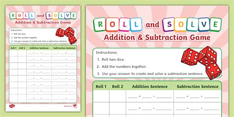Roll And Solve Addition And Subtraction Game Teacher Made