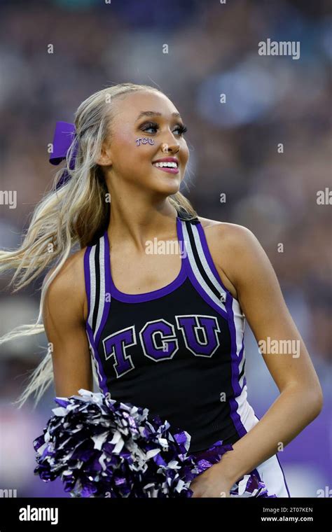 A Tcu Cheerleader During Pregame Ceremonies Before An Ncaa College