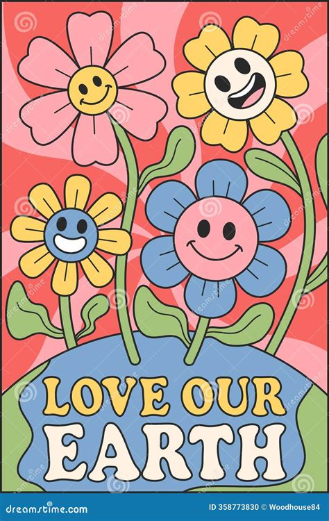 Love Earth Floral Groovy Banner Stock Illustration Illustration Of Flower Floral 358773830