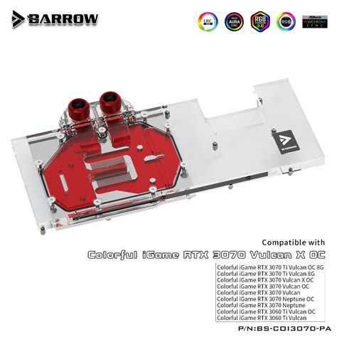 Barrow Gpu Water Cooling Block For Colorful Rtx 3070 3060ti Vulcan Full Cover Argb Gpu Cooler