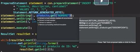 Cuadro Extract To Local Variable No Aparece Java Y Jdbc Trabajando