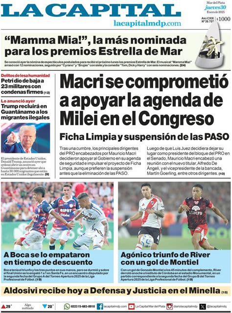 Journal Diario La Capital Mar Del Plata Argentine Les Unes Des