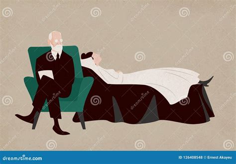 Woman Lying On Couch And Sigmund Freud Sitting In Armchair Beside Her
