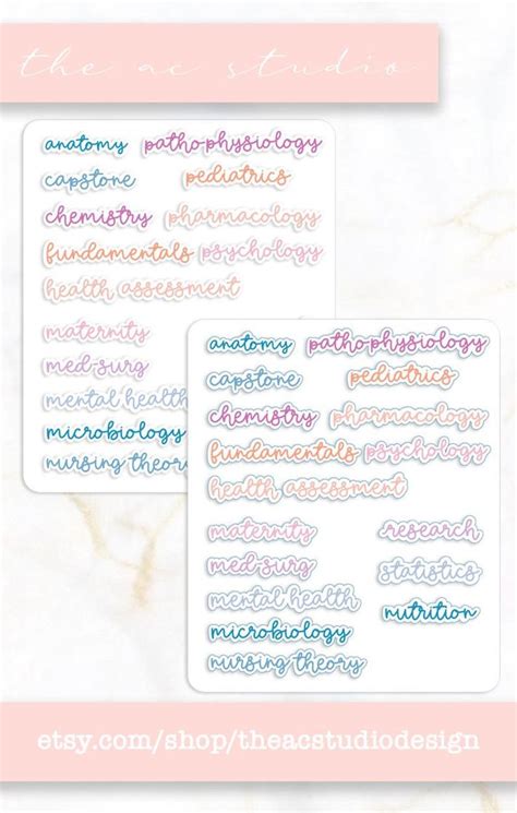 Nursing School Class Binder Labels Stickers Nursing Student Etsy