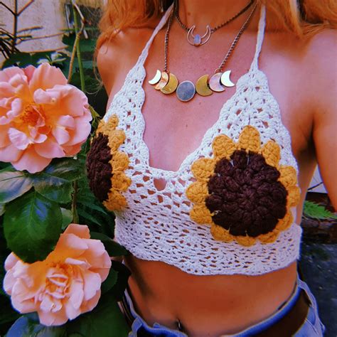 Sunflower Crop Top Backless Top Halter Neck Summer Mandala