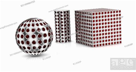 Sphere Cube And Cylinder Mapped With A Metal Grid Texture D Render Stock Photo Picture And