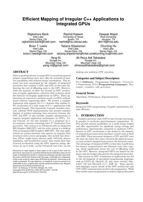 Pdf Efficient Mapping Of Irregular C Applications To Integrated Gpus