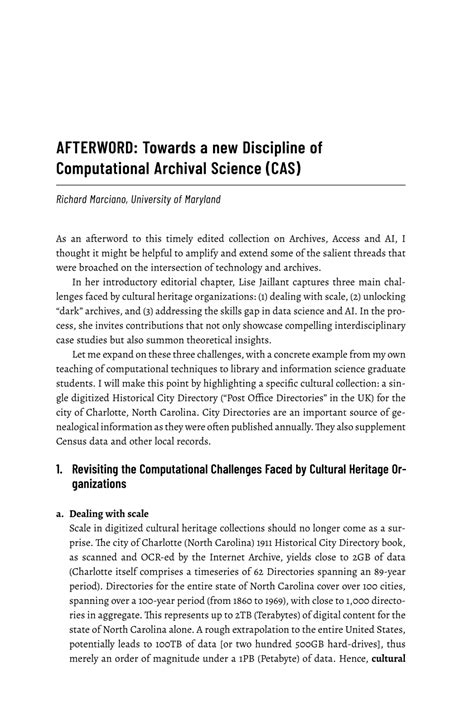 Pdf Afterword Towards A New Discipline Of Computational Archival Science Cas