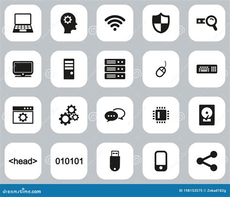Computer Programming Icons Black White Flat Design Set Big Stock