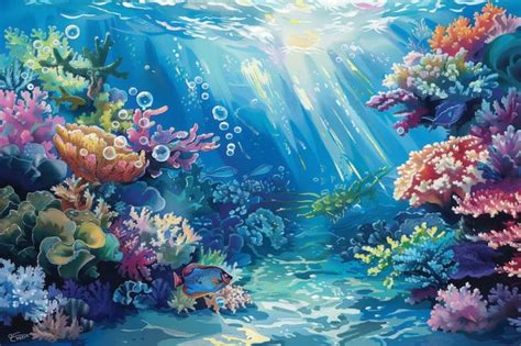 Underwater Scene Featuring A Coral Premium Ai Generated Image