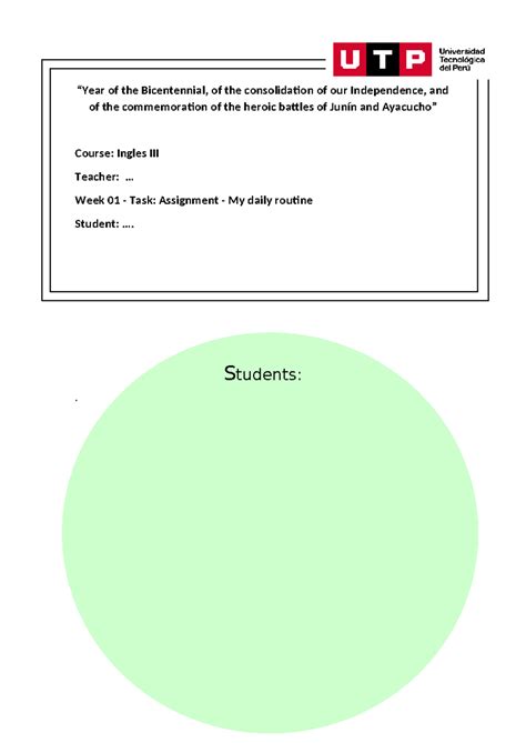 Week 01 Task Assignment My Daily Routine Ingles Iii “year Of The