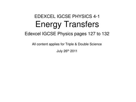 Ppt Edexcel Igcse Physics 4 1 Energy Transfers Powerpoint