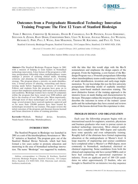 2013 Outcomes From A Postgraduate Biomedical Technology Innovation