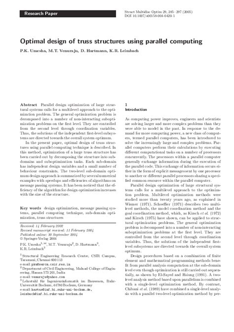 pdf parallel computing for optimal truss structure design