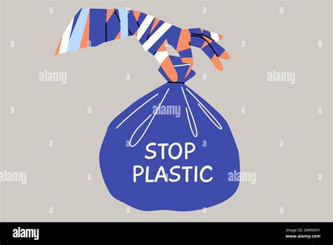Inscription Stop Plastic On Bag Of Garbage For Concern For Reducing Environmental Pollution