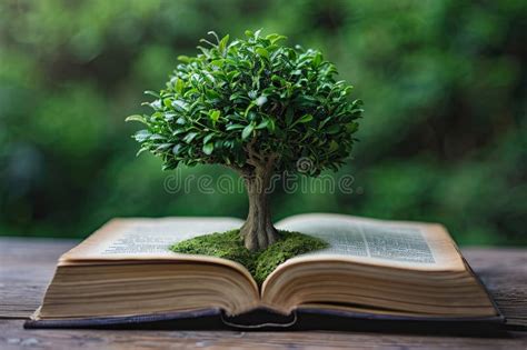 Tree Growing From An Open Book Symbolizing The Growth Of Knowledge And Ideas Stock Illustration