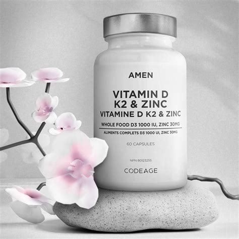 Amen Vitamin D3 K2 Zinc Whole Food Supplement Codeage
