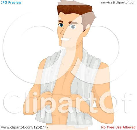 Clipart Of A Happy Brunette White Man With A Towel Around His Neck Royalty Free Vector
