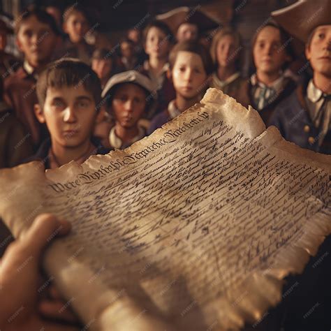 Closeup Of Weathered Copy Of The Declaration Of Independence Premium Ai Generated Image