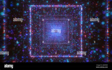 Colorful Glowing Particles In Tunnel Flow With Squares Motion Beautiful Flow Of Colorful