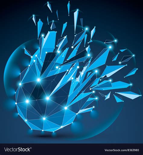 D Clear Blue Digital Wireframe Object Broken Vector Image