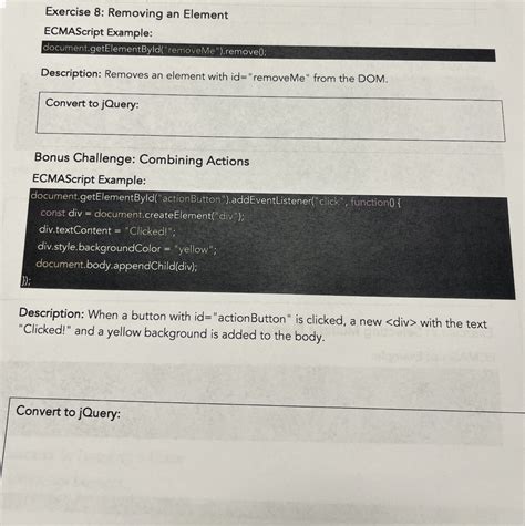 Solved Exercise 8 Removing An Element Ecmascript Example