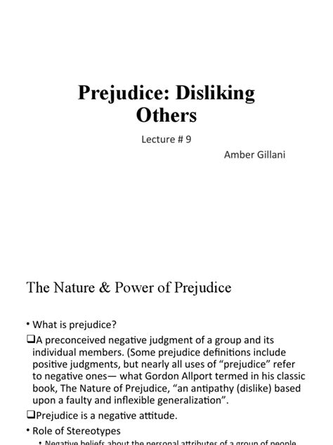 Lecture 9 Prejudice Disliking Others Pdf Prejudices Stereotypes