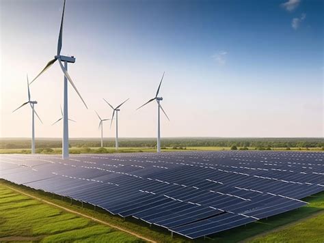 Premium Ai Image A Solar Farm With A Wind Farm In The Background