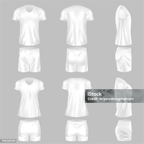 Set Tshirt Pria Dan Wanita Mockup Realistis Tunik Celana Pendek