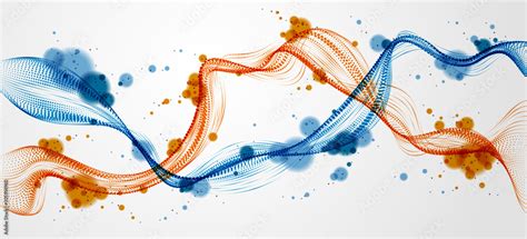 Mutual Array Of Particles Flowing Double Dynamic Sound Wave 3d Vector Illustration Mesh Round
