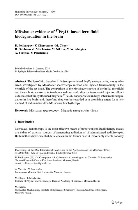 Pdf Mössbauer Evidence Of 57fe3o4 Based Ferrofluid Biodegradation In