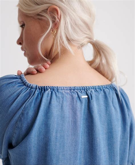 Womens Arizona Peek A Boo Top In Indigo Wash Superdry Uk