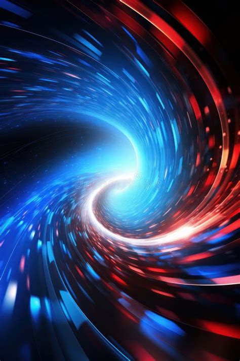 Vertical Slice Of A Digital Vortex Blue And Red Cyber Swirls Lit From Behind Stock Illustration