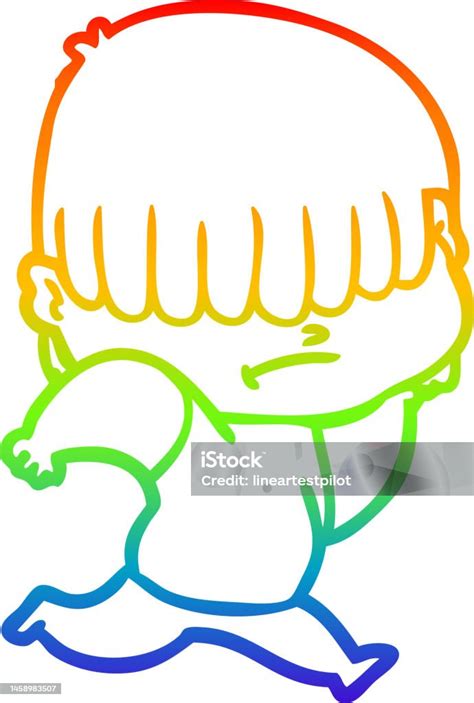 어수선한 머리를 가진 만화 소년의 무지개 그라데이션 선 그리기 그라데이션에 대한 스톡 벡터 아트 및 기타 이미지 그라데이션