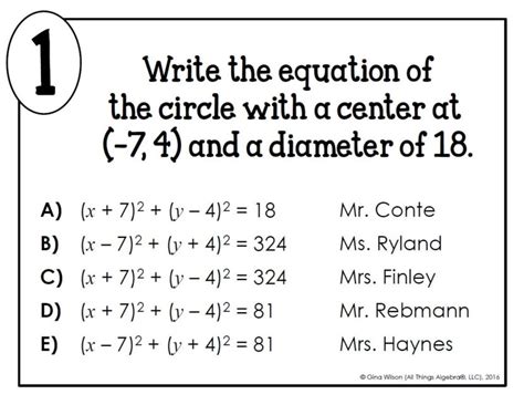 Equations Of Circles Math Lib Activity All Things Algebra®