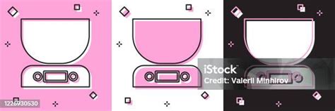 분홍색과 흰색 검은 색 배경에 격리 된 전자 저울 아이콘을 설정합니다 무게 측정 장비 벡터 일러스트레이션 가정 생활에 대한 스톡 벡터 아트 및 기타 이미지 Istock