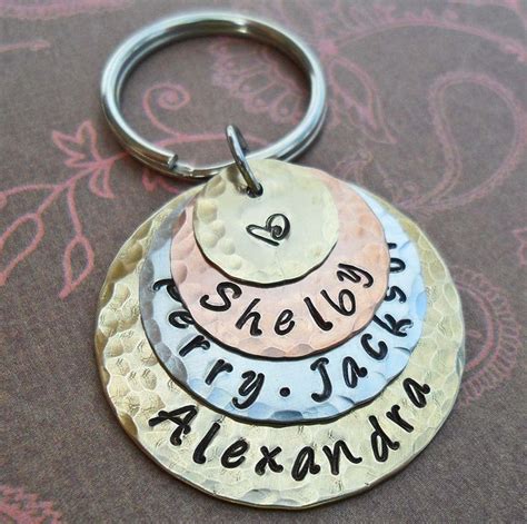 Love Stack Keychain Personalized Hand Stamped Keychain Etsy