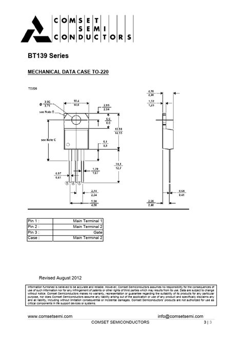 Bt139 600 Bt139 Datasheet Bt139comsetsemiconductorspdf Triacs
