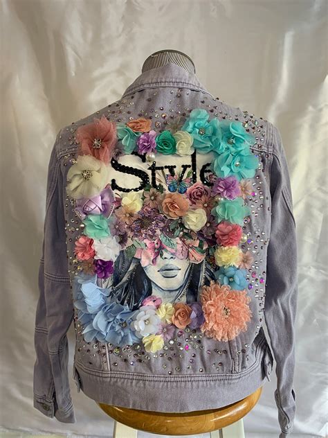 Floral Embellished Denim Jacket Floral Denim Jacket Etsy In 2024