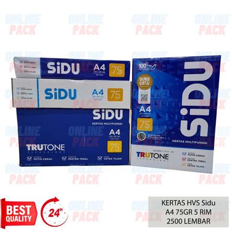 Promo Kertas Hvs Sidu A4 75gr 75 Gram 1 Karton Dus 5 Rim 2500 Lembar