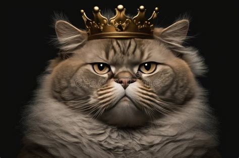 King Of Cat Wearing Crown On Dark Background Stock Illustration