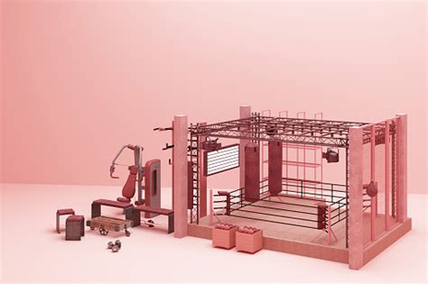 로프트 스타일과 카펫 바닥 3d 렌더링 장비 훈련 복싱 링 복싱 체육관 체육관에 대한 스톡 사진 및 기타 이미지 체육관 가정의 방 3차원 형태 Istock
