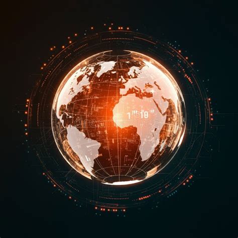 Ai Generated Image Glowing Orange Digital Globe Surrounded By Circular