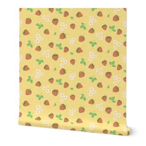 Strawberry Patch Yellow Jumbo Wallpaper Spoonflower