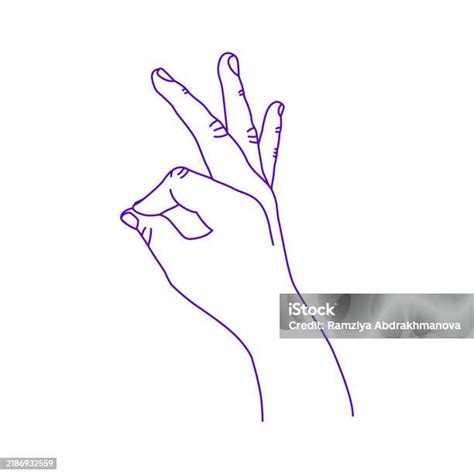 오케이 사인 사람 손의 윤곽 벡터 제스처 Illustration 의사 소통과 표현의 개념 검지 가운데 반지 새끼손가락 엄지 드로잉에 대한 스톡 벡터 아트 및 기타 이미지