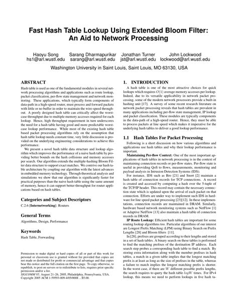 PDF Fast Hash Table Lookup Using Extended Bloom Filter An Aid To