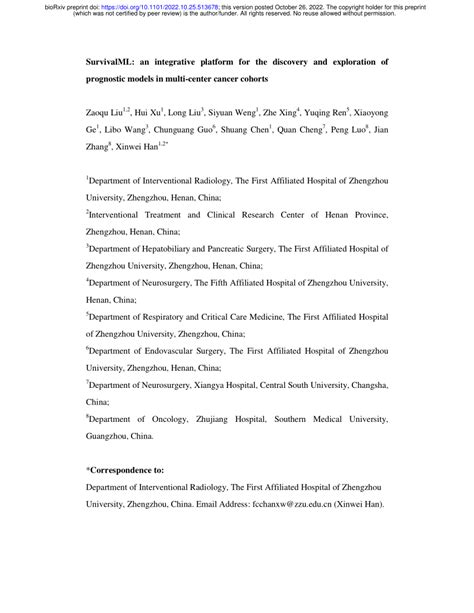 Pdf Survivalml An Integrative Platform For The Discovery And Exploration Of Prognostic Models