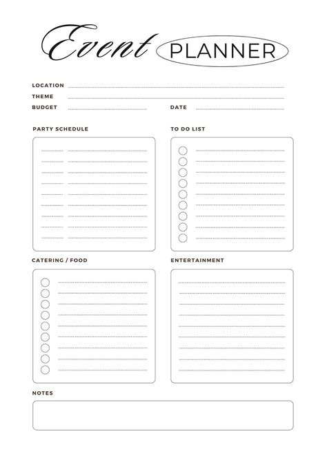 Free Printable Party Planning Template Birthday Party