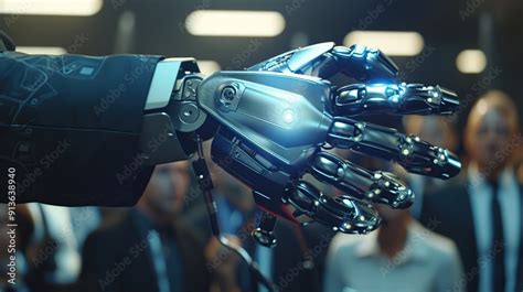 Chief Engineer Presents Innovative Robot Arm To Start Up Workers At Conference Futuristic