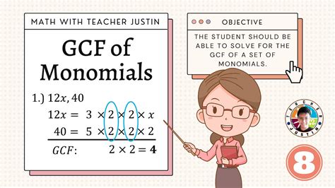 Gcf Of Monomials Example 1 5 Youtube